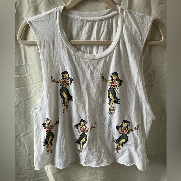 White Fox Boutique | Tops | Camp Fun Quirky Hawaiana Hula Girl Tank Top ...